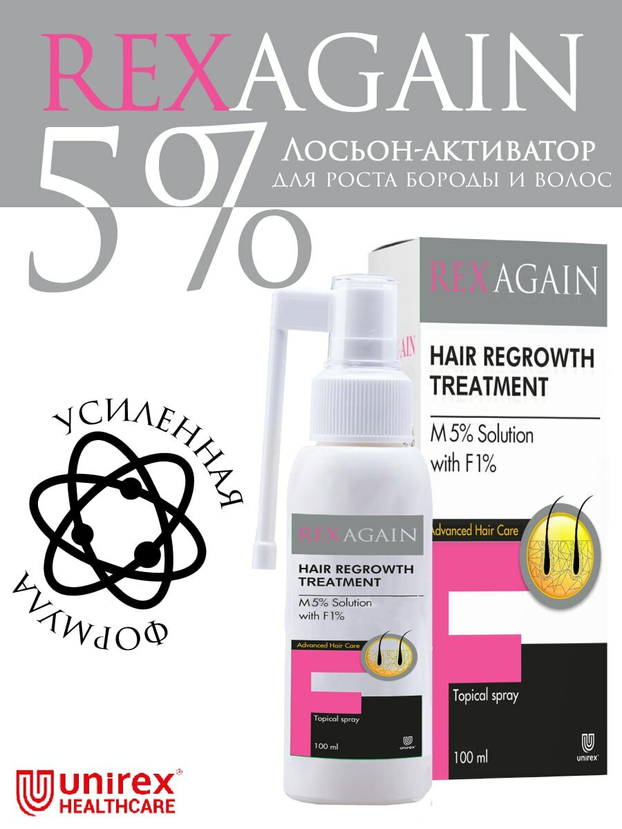 Лосьон 5% активатор для роста волос и бороды Rexagain Unirex Healthcare Против выпадения