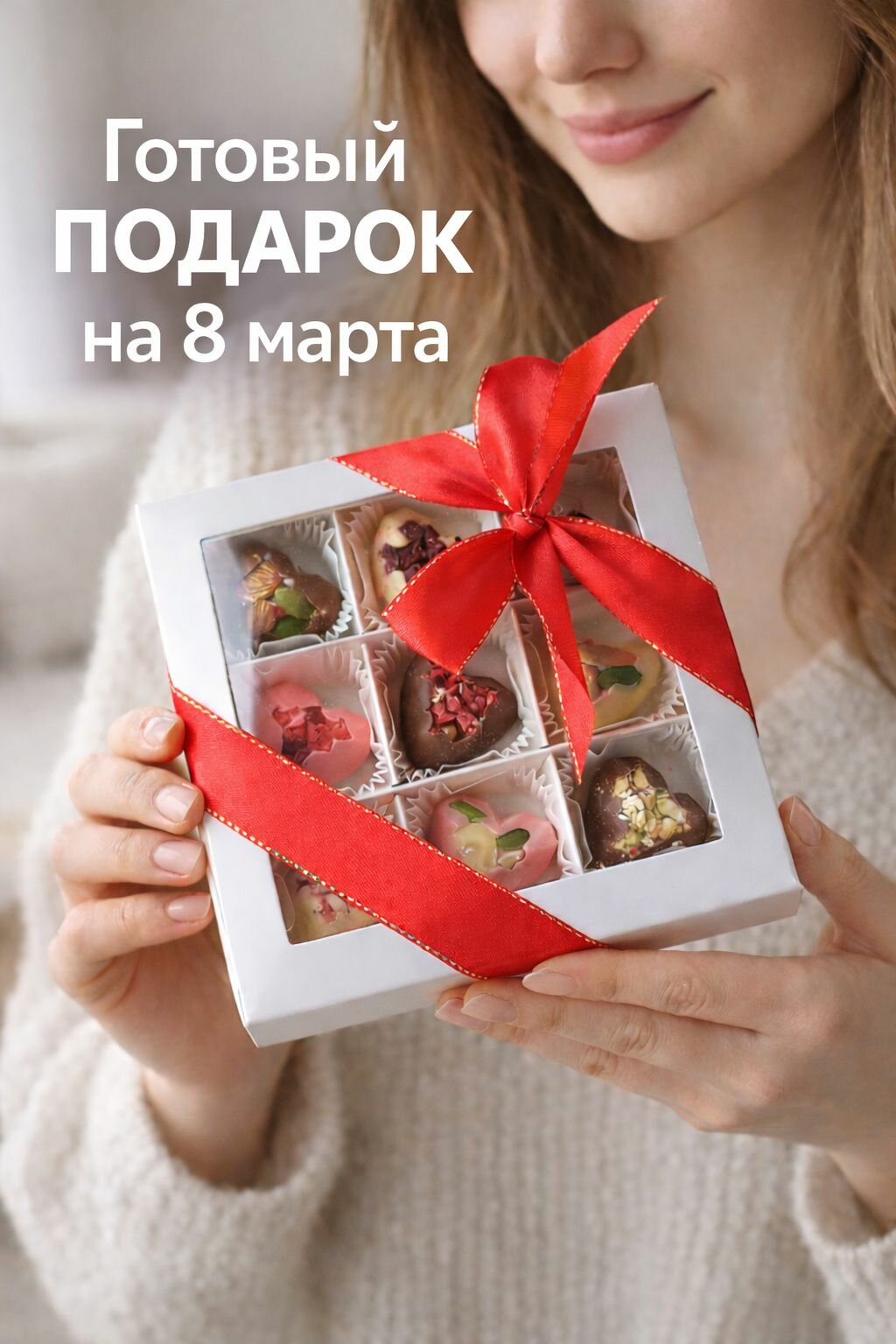 Конфет ручной работы, подарок на 8 марта для мамы, подруги, женщины, 9 шт