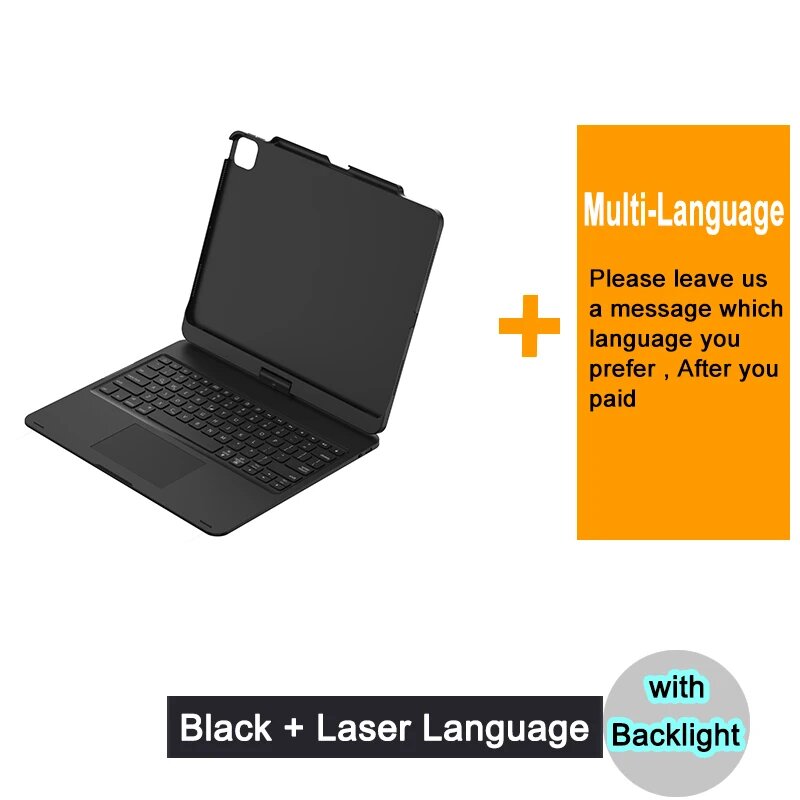 Bluetooth Keyboard Case для iPad Air 13 2024 M2, Black, Backlit, Laser