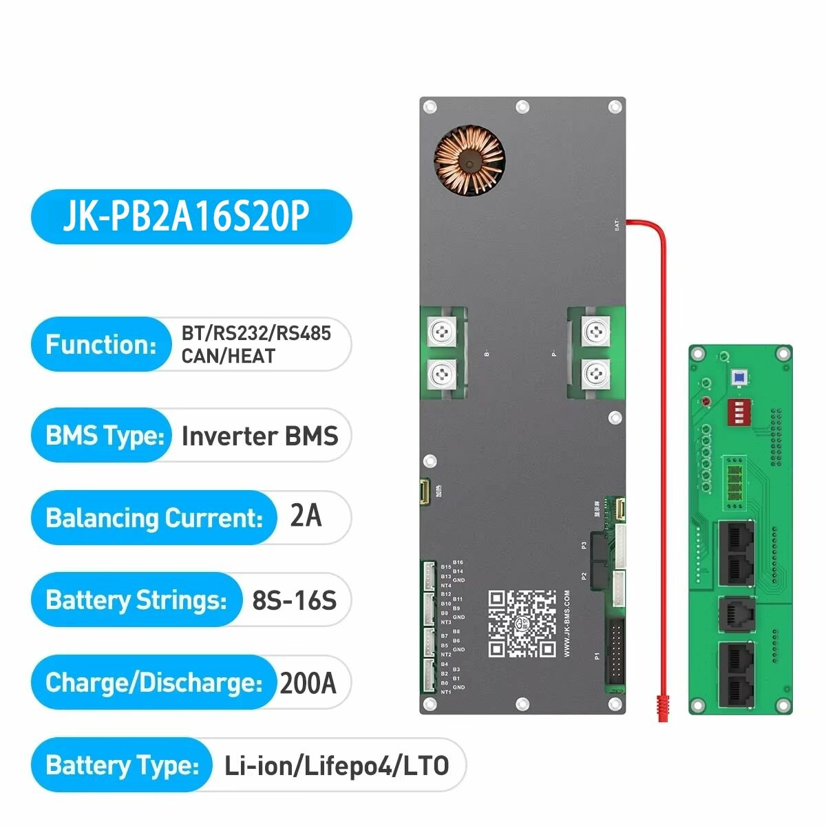 Интеллектуальный инвертор JIKONG JK PB2A16S20P BMS 8S 24V 16S 48V 1A 2A Активный баланс 100A 150A 200A RS485 RS232 BT Аккумуляторная батарея