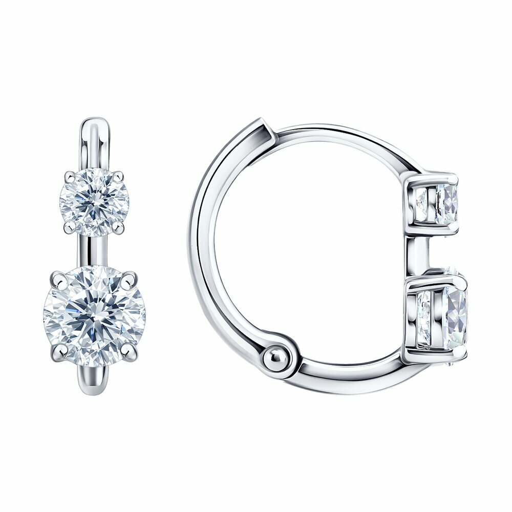 Серьги, белое золото, 585 проба, фианит