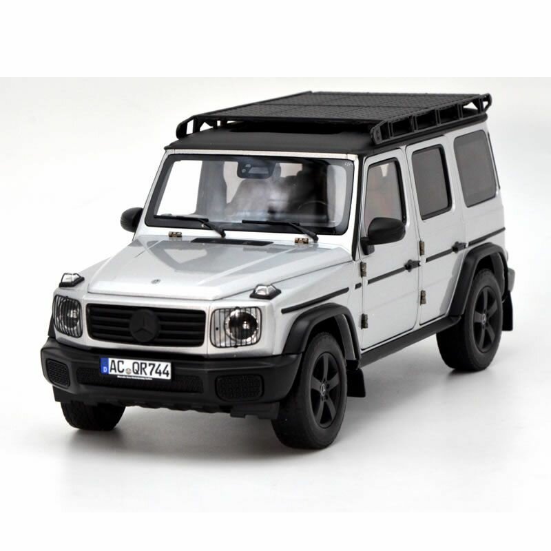 Модель автомобиля NOREV 1:18 2024 Mercedes-Benz G500 серебристого цвета с багажником, статическая модель из сплава