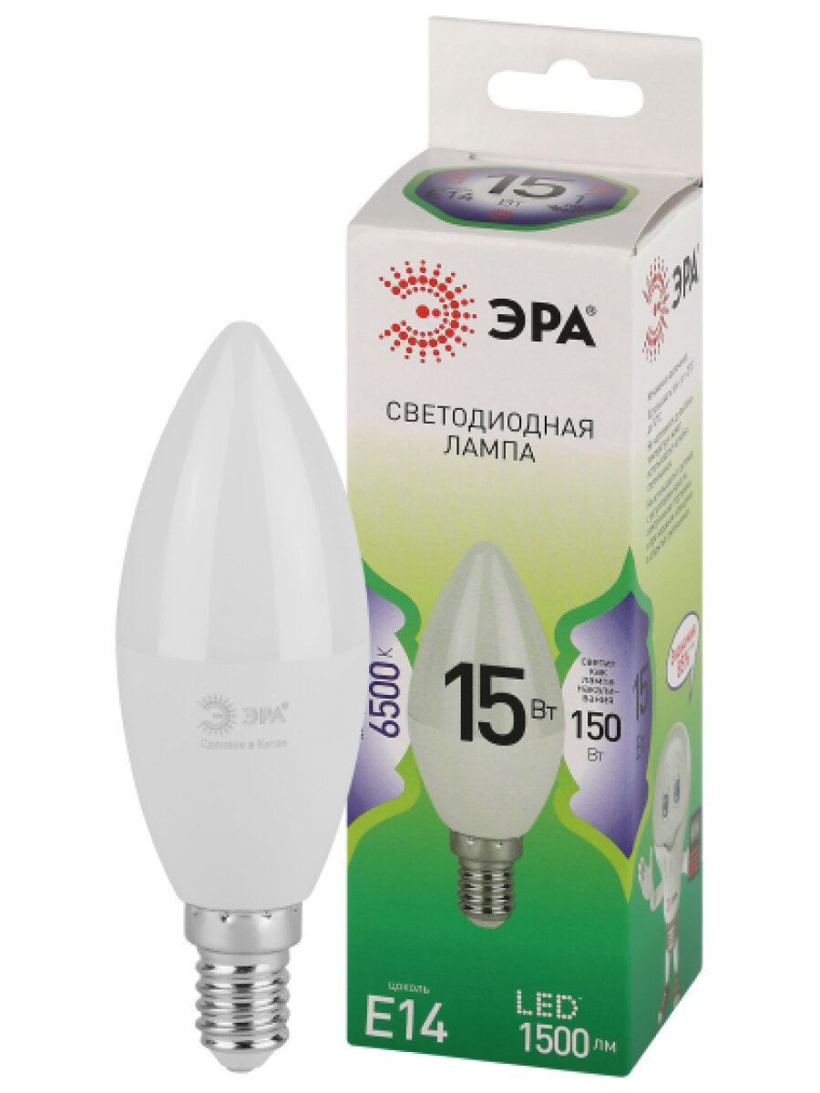 Лампа светодиодная ЭРА "Зеленая линия"- GREEN LINE 15Вт 6500К 1500Лм E14 холодный белый свет Б0067091