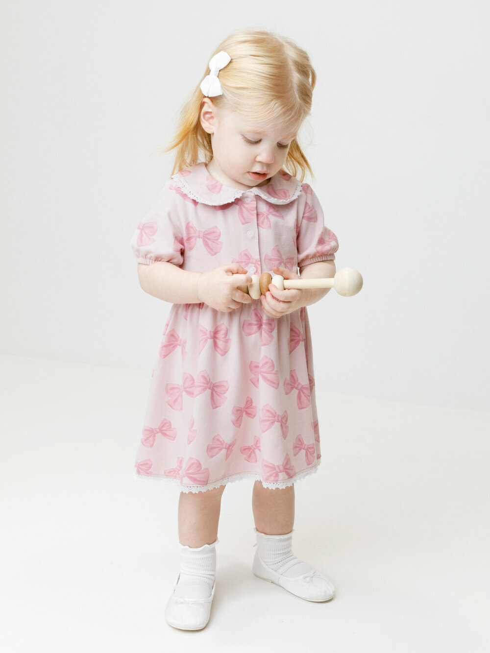 Платье для девочки с воротничком и короткими рукавами, комплект