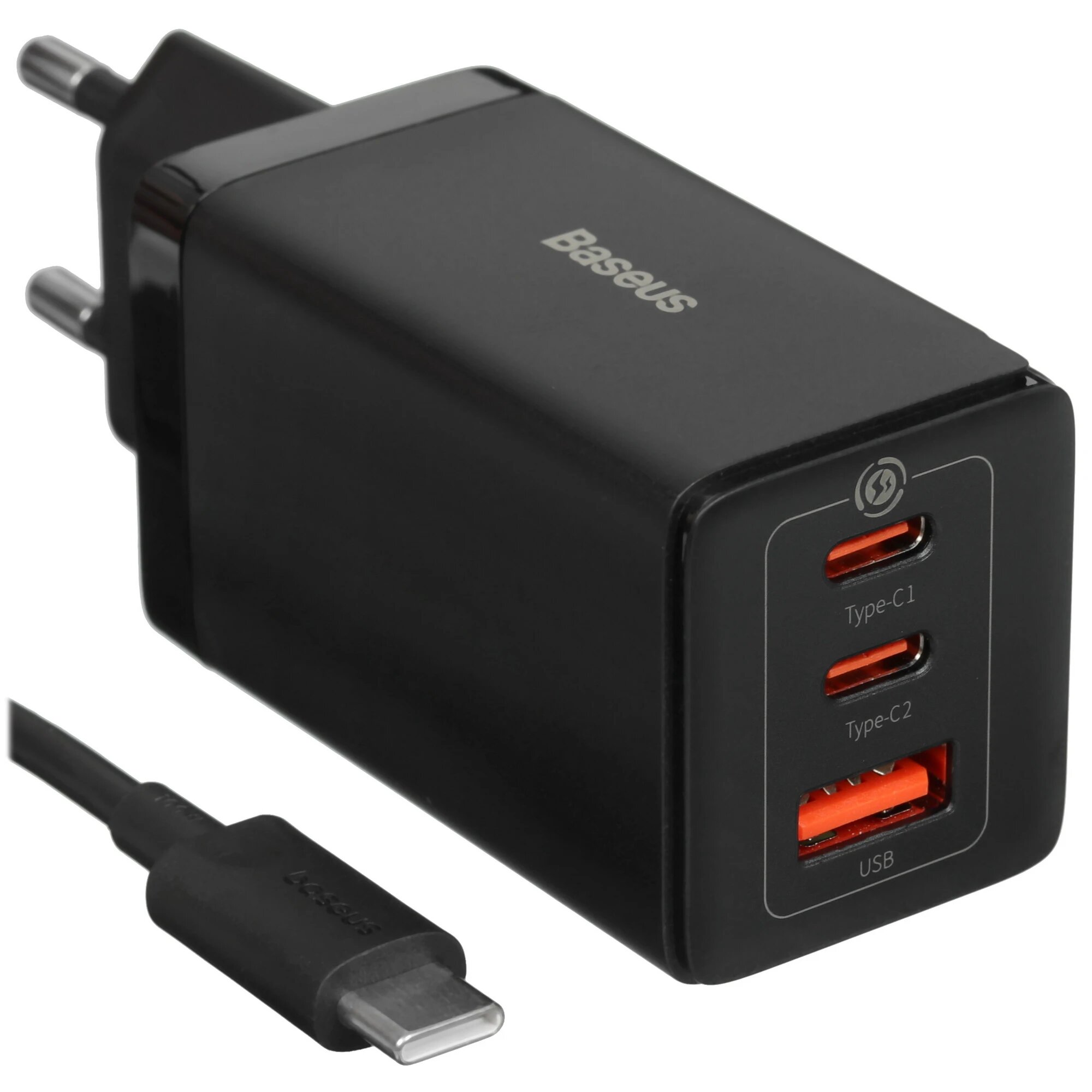 Сетевое зарядное устройство Baseus GaN5 Pro Fast Charger 2C+U 65W (CCGP120201) Black + Кабель Type-C 1m