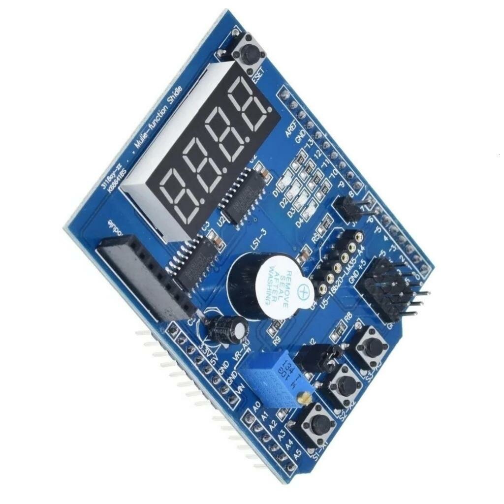 Расширительная плата для робототехники с поддержкой мультисенсоров и 4-разрядным LED