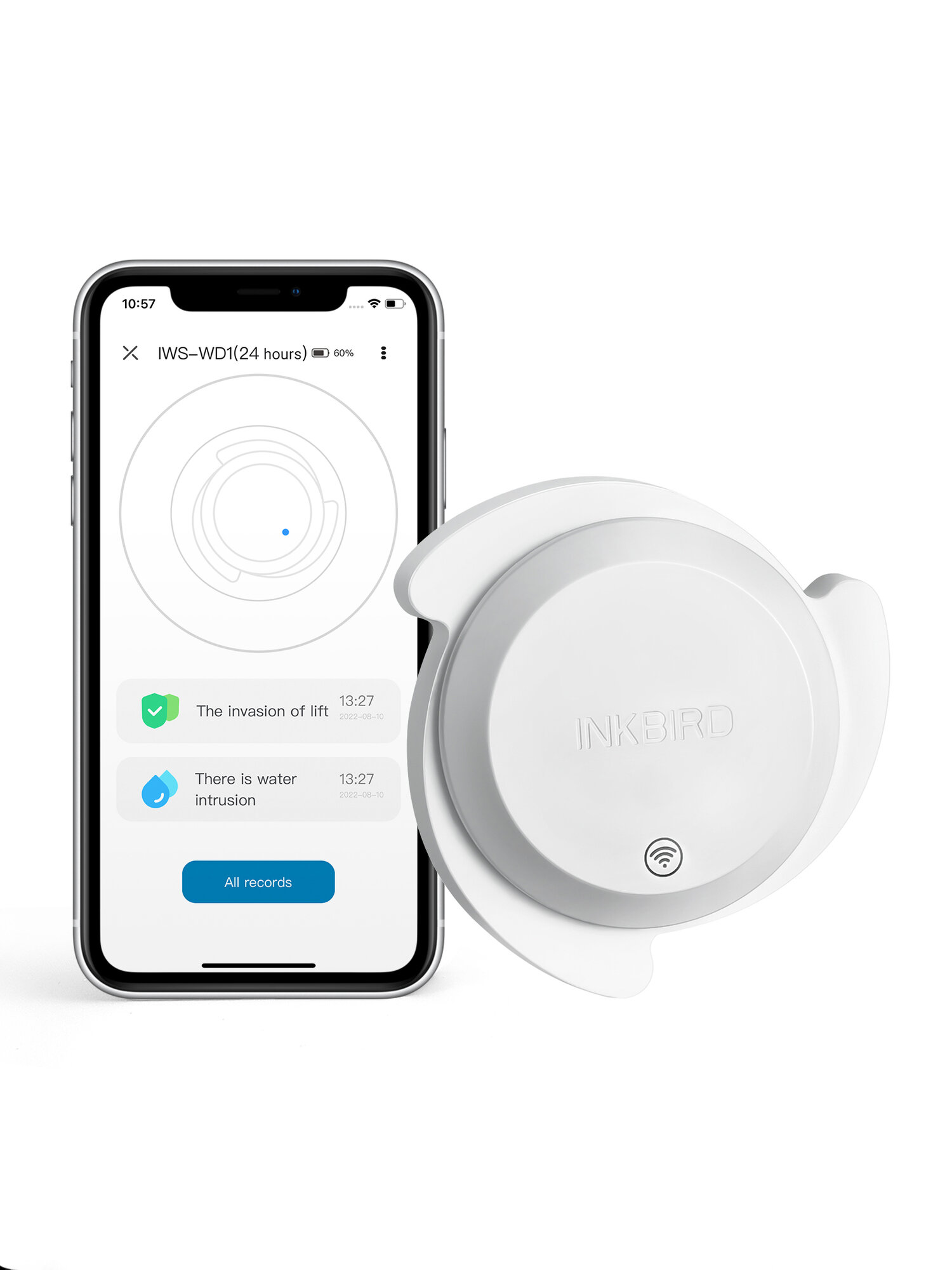 Датчик утечки воды INKBIRD "IWS-WD1", Wi-Fi подключение, IP67, белый