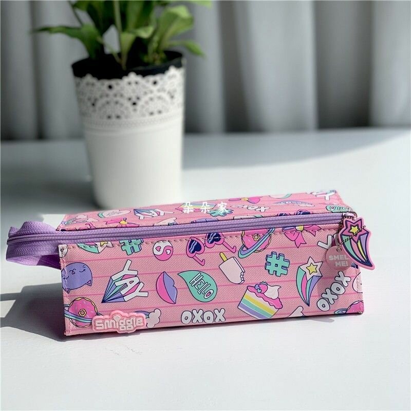Smiggle Квадратный Одномолниевый Двойной Слой Карандашный Кейс 21x7x8см для Школьной Организации