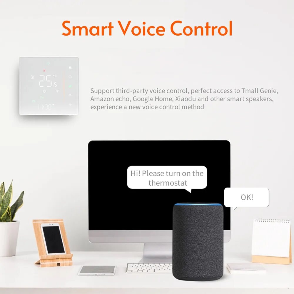 Терморегулятор/термостат, Wi-Fi Smart Thermostat с ЖК-дисплеем, сенсорные кнопки, черный — фото 1