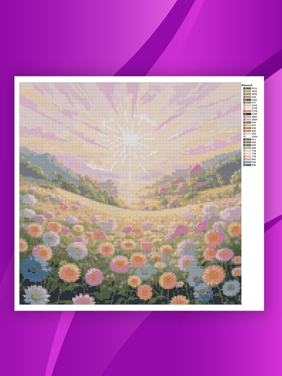 Алмазная мозаика без подрамника - вышивка - Цветочная поляна 40 х 40 см