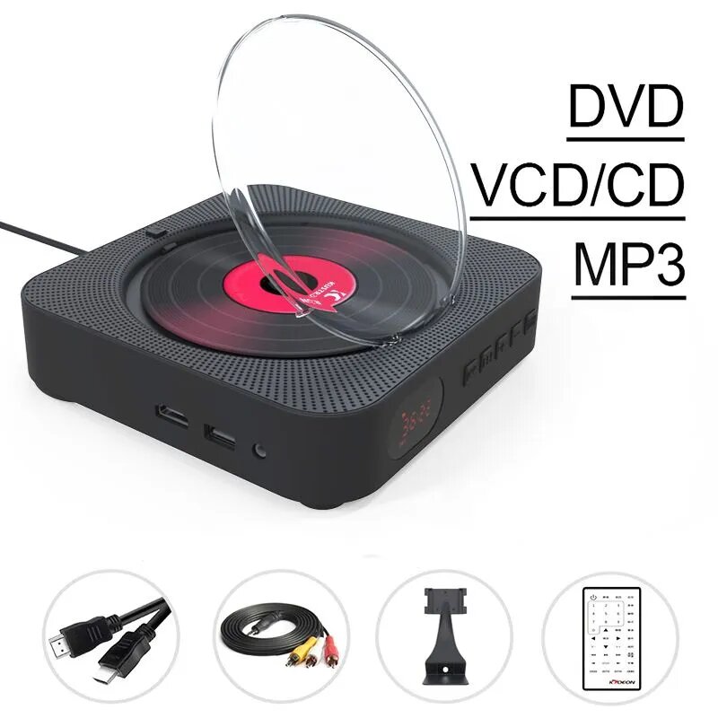 Портативный DVD-плеер видео kecag-606 CD VCD DVD проигрыватель USB HDMI черное