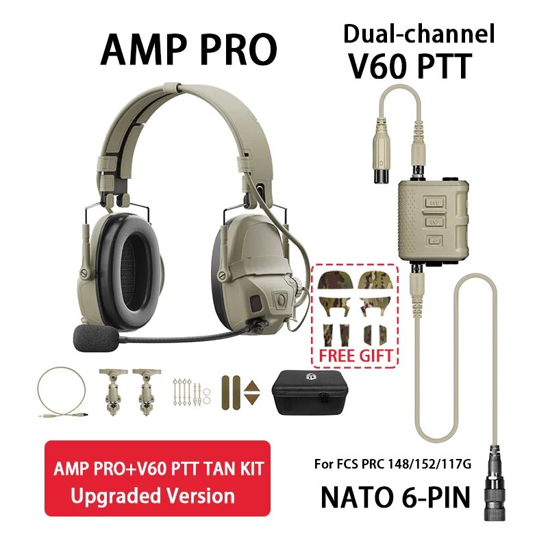 AMP PRO V60 PTT гарнитура TAN