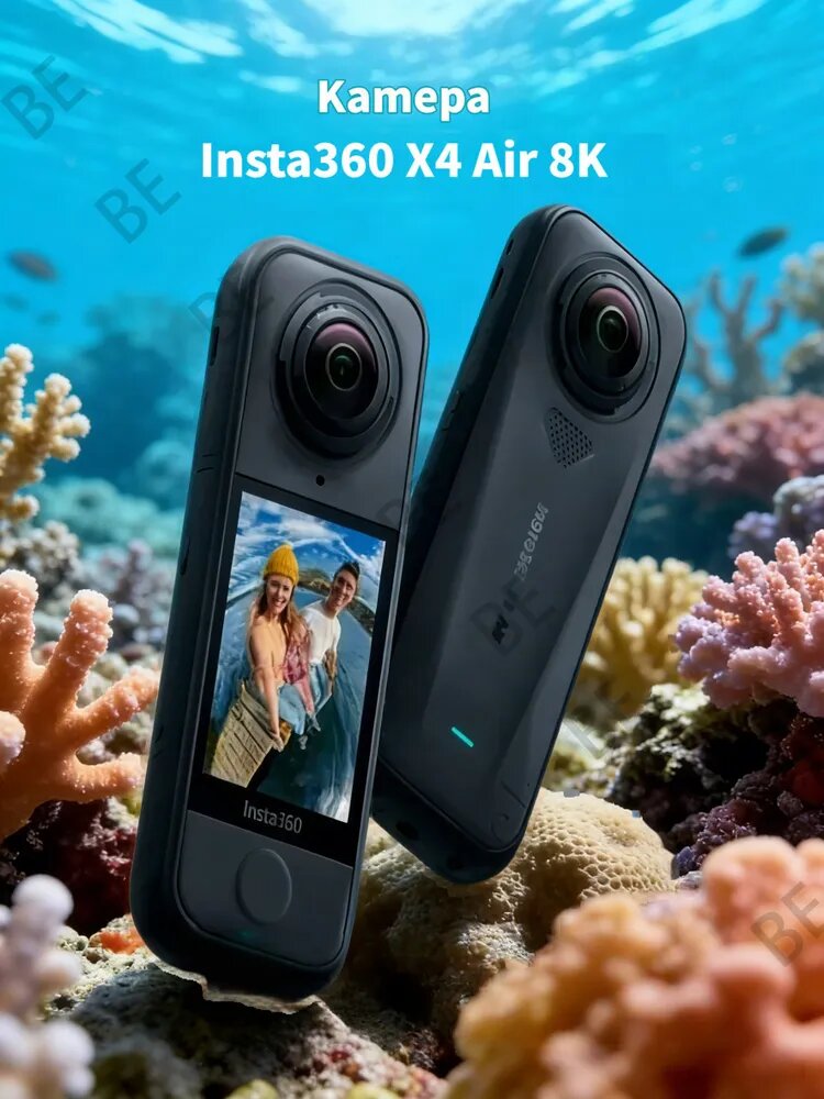Панорамная камера Insta360X4Air 8K для экстремального спорта (лыжи, мотоциклы)