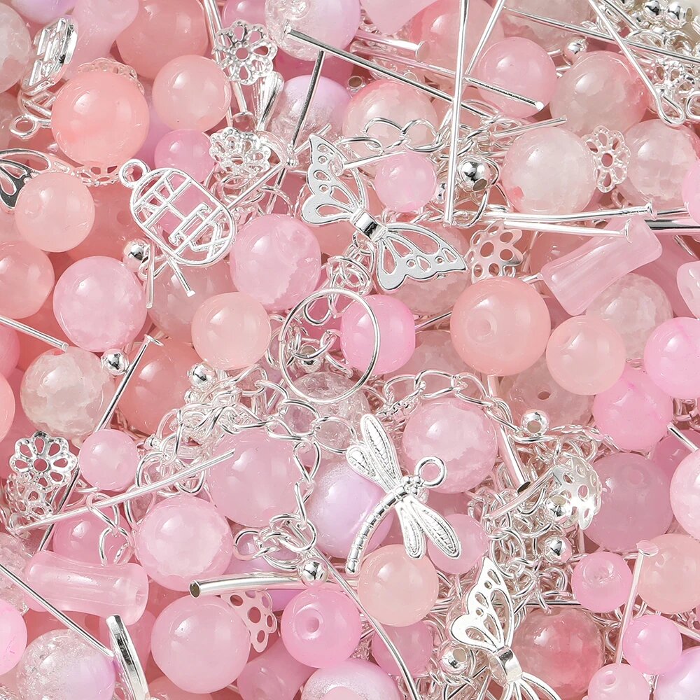 Смешанные стеклянные бусины St.kunkka Pink-Sliver 50grams