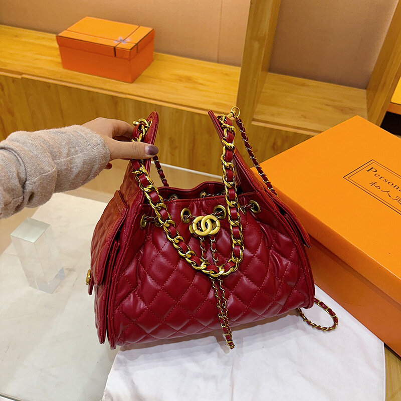 Новая сумка-ведро на шнурке 2025 года, маленькая текстурированная сумка-хобо в стиле Шанель, сумка на плечо, сумка через плечо, маленькая сумка в стиле хиппи.