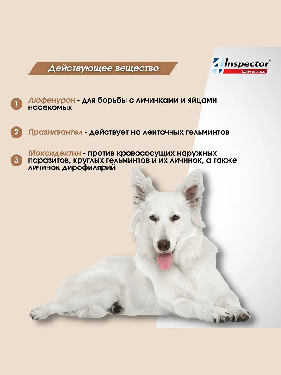 Inspector Quadro Tabs таблетки от паразитов для кошек и собак от 16 кг, 4 таб, бежевый — фото 1