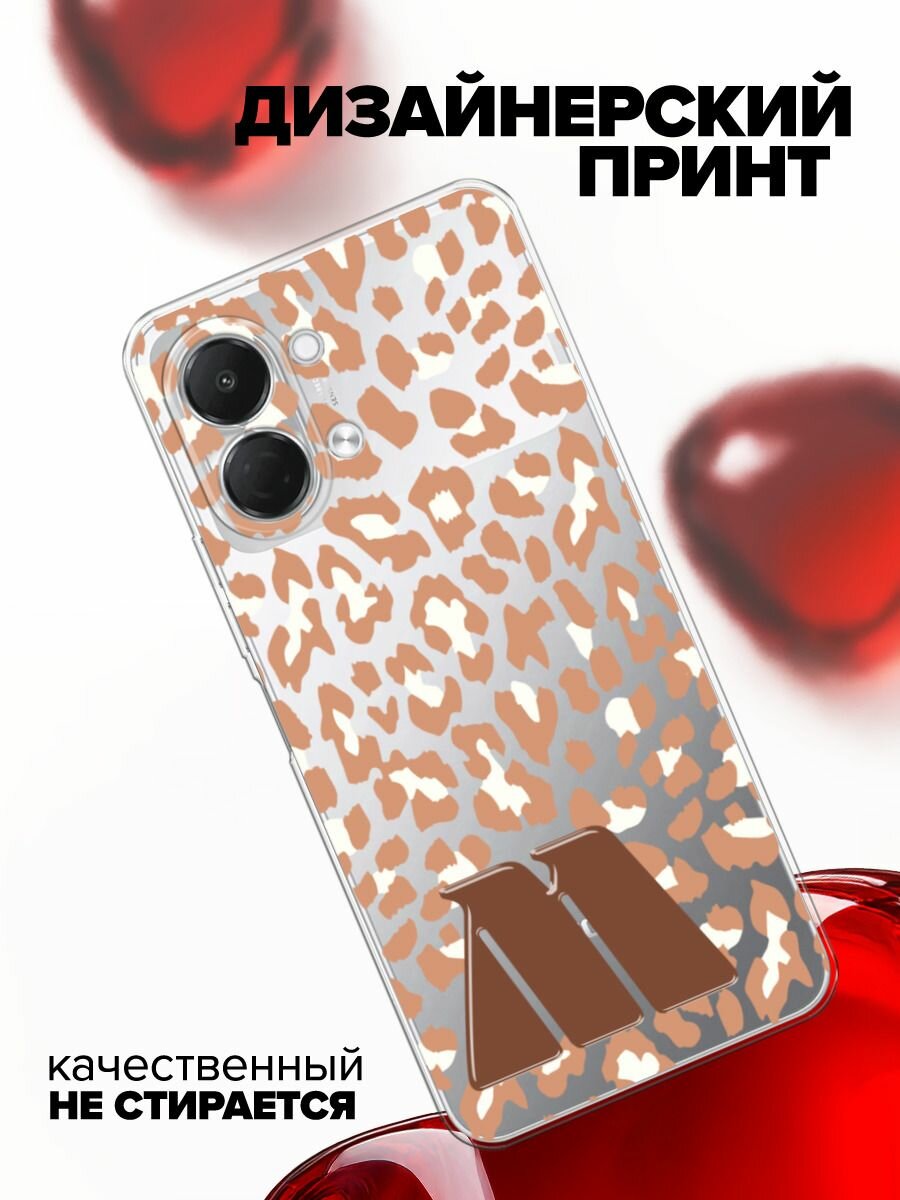 Силиконовый чехол на Tecno Spark Go 3 / Текно Спарк Го 3 с принтом Буква M в леопарде — фото 1