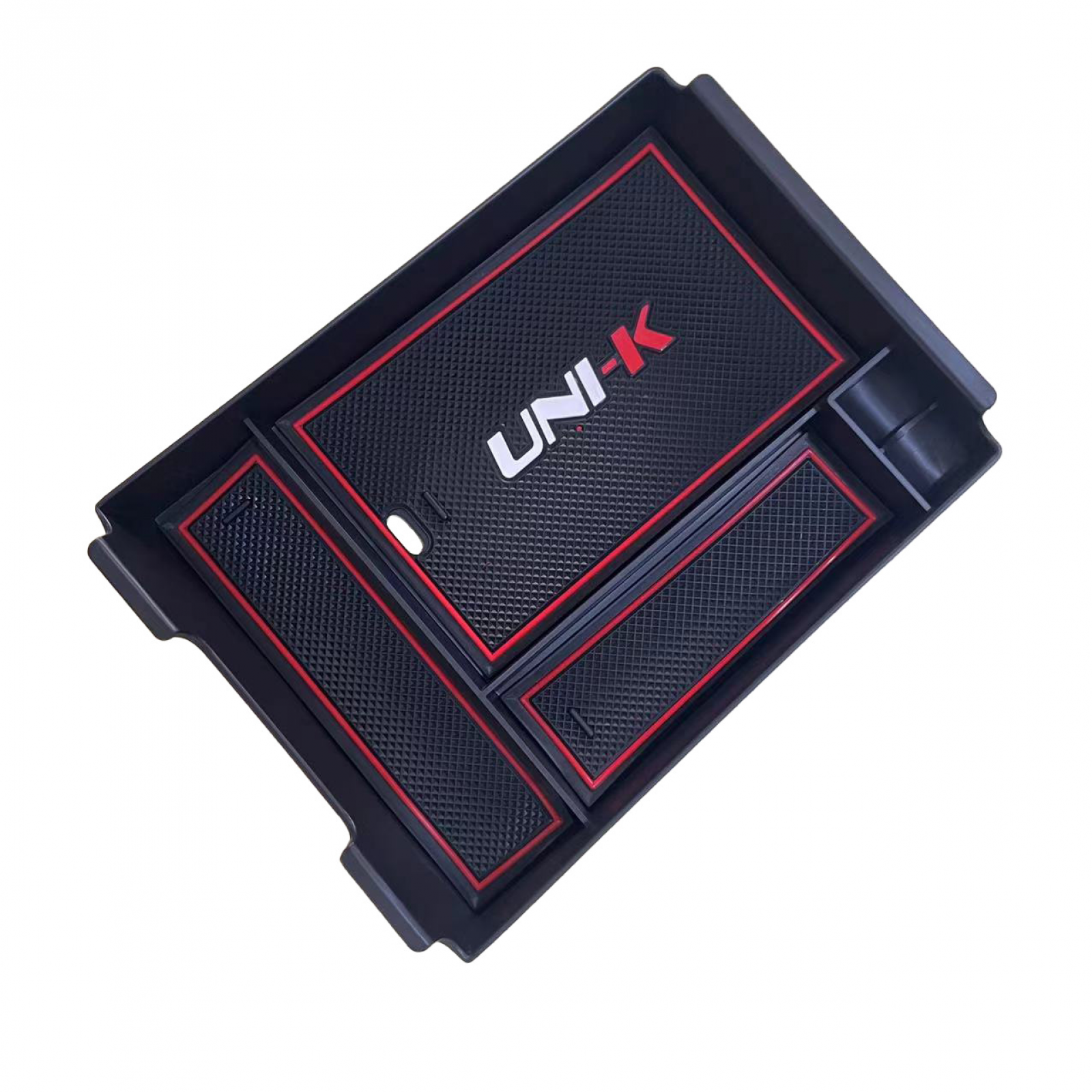 Внутренний органайзер в подлокотник MyPads для Changan UNI-K 2020-2023 с разделителями и черной отделкой