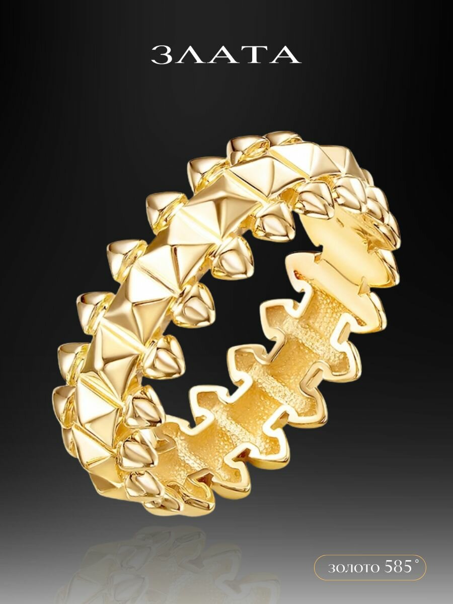 Кольцо широкое, желтое золото, 585 проба