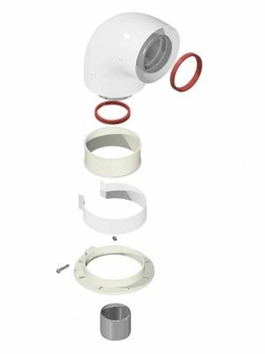 Колено подключения 90 ( 60/100mm) (хомут, декор. накладка, фланец, уплот. под хомут, муфта пп, саморез), A-013-2