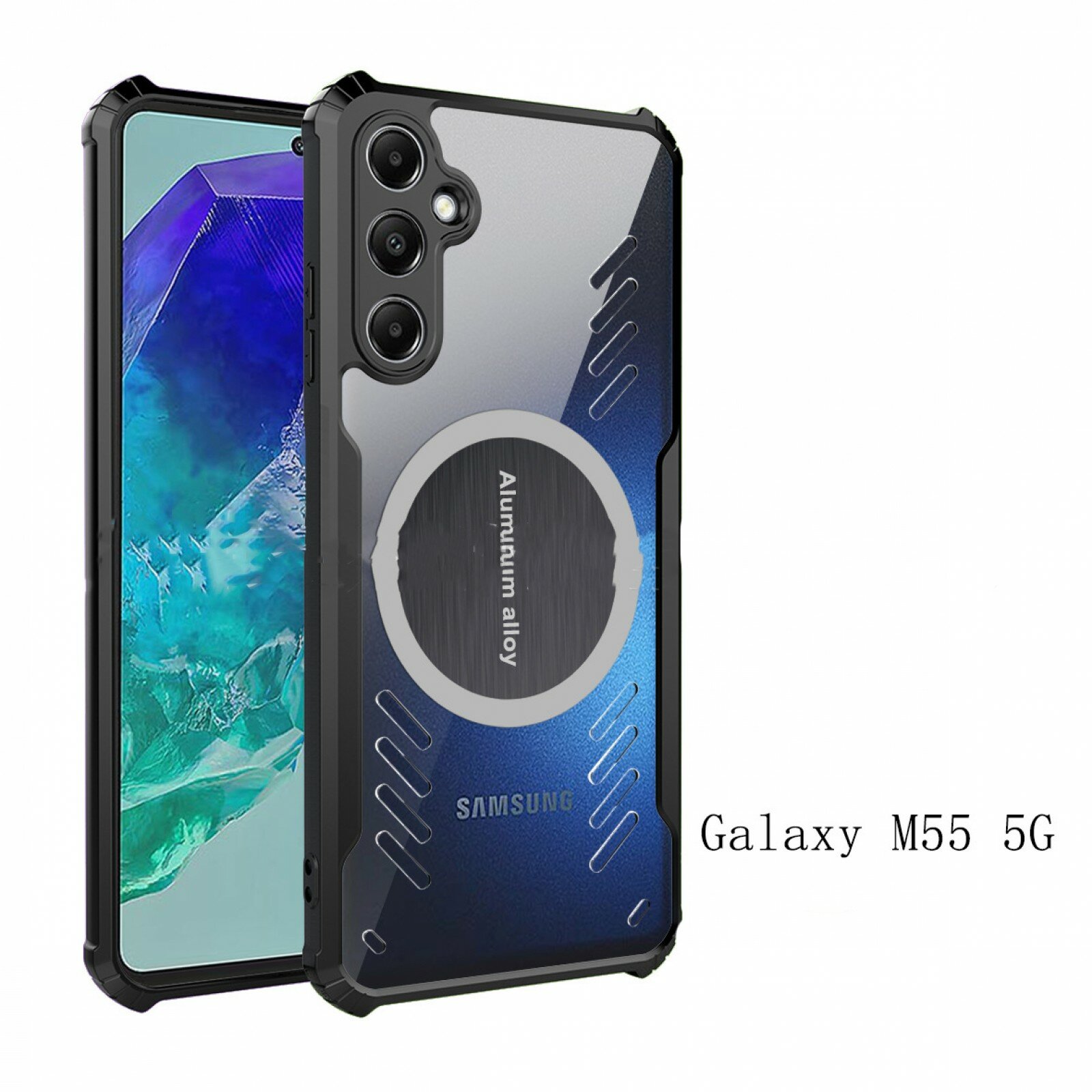 Чехол MyPads Labbri для Samsung Galaxy M55 5G с прозрачной пластиковой задней стенкой и черной окантовкой