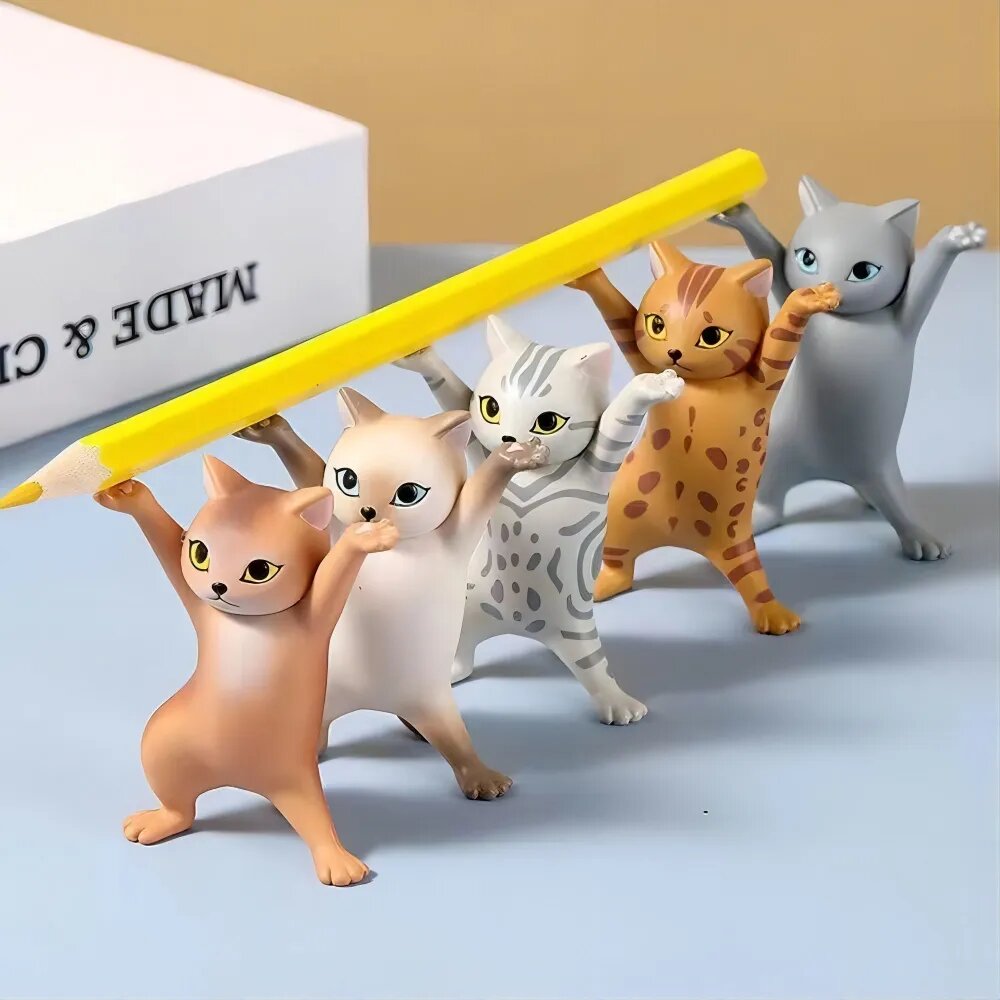 Статуэтка кошечка 5 штук Набор декоративных фигурок кошек для карандашей и ручек из пластика