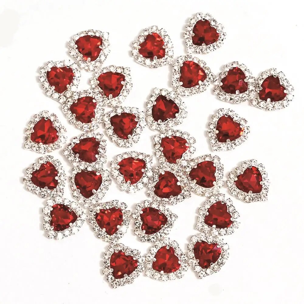 5 шт. 3D стразы сердце для ногтей, Red