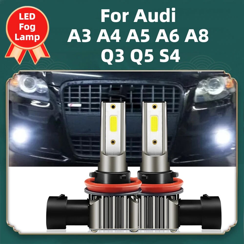 2x H11 H8 6000K Белая светодиодная лампа 15000LM Противотуманные фары 12V Лампы для Audi A3 A4 A5 A6 A8 Q3 Q5 S4 Автомобильная передняя противотуманная фара Plug and Play