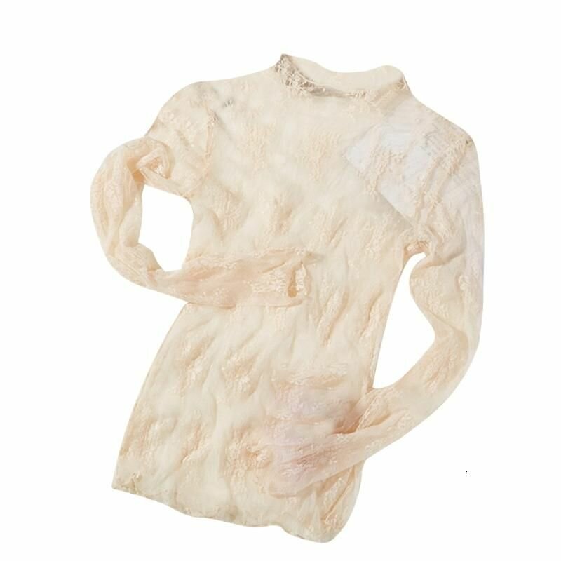 Прозрачная блузка с длинным рукавом, абрикосовый - L