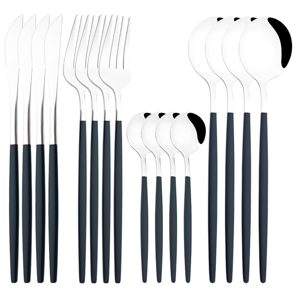 16 шт столовая посуда столовая посуда набор зеркало столовая посуда набор из нержавеющей стали вилка нож чайная ложка обед серебряная посуда кухня посуда набор