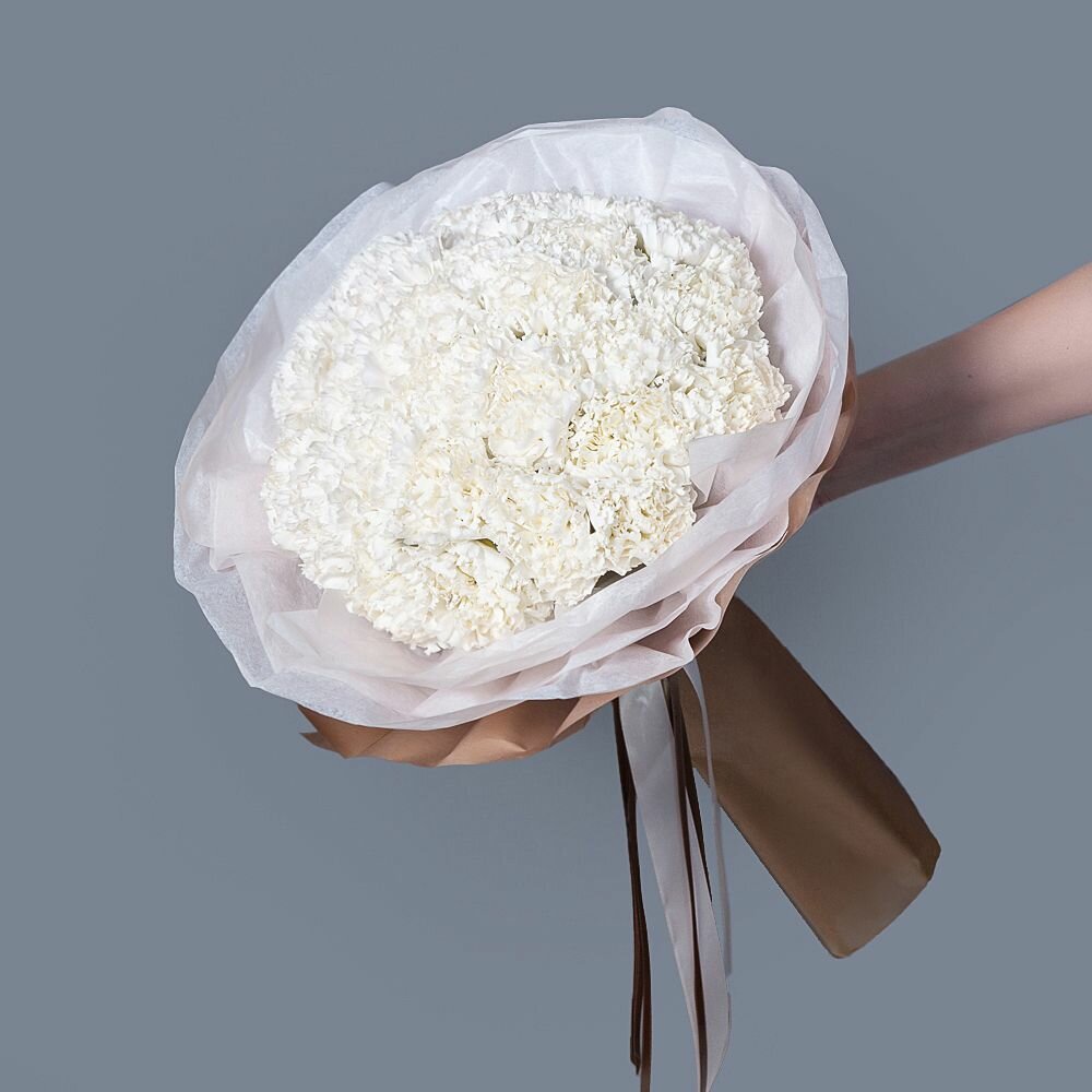 Монобукет "Белые диантусы" , 25шт, высота 40 см, обертка из бумаги