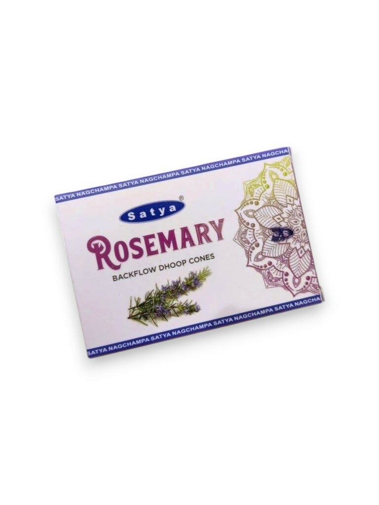 ROSEMARY Backflow Dhoop Cones, Satya (розмарин благовония конусы стелющийся дым, Сатья), уп. 10 конусов.