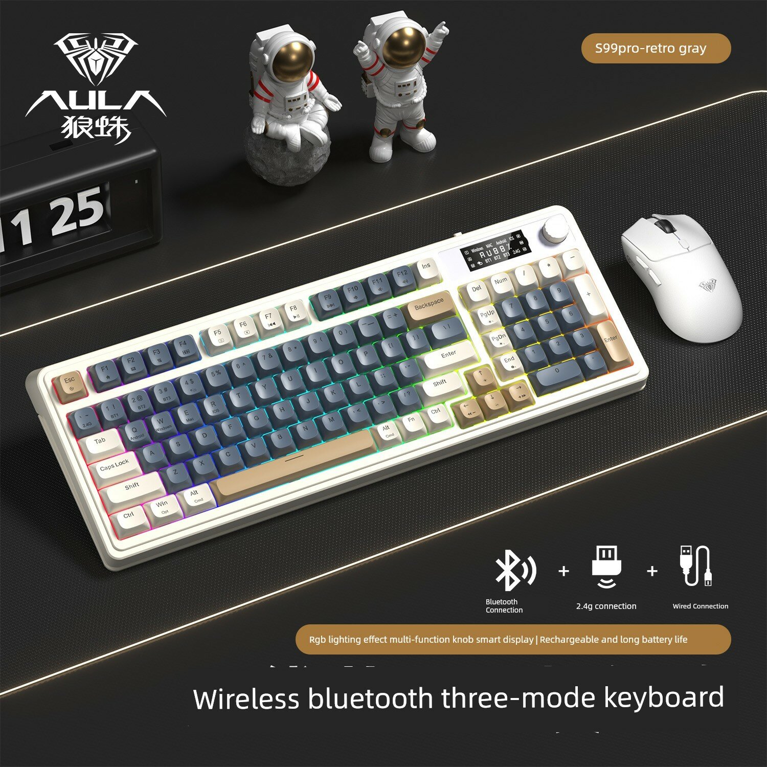 Wolfskin S99PRO беспроводная клавиатура и мышь в цвете Патчворк Винтажный Серый для игр игровая периферия