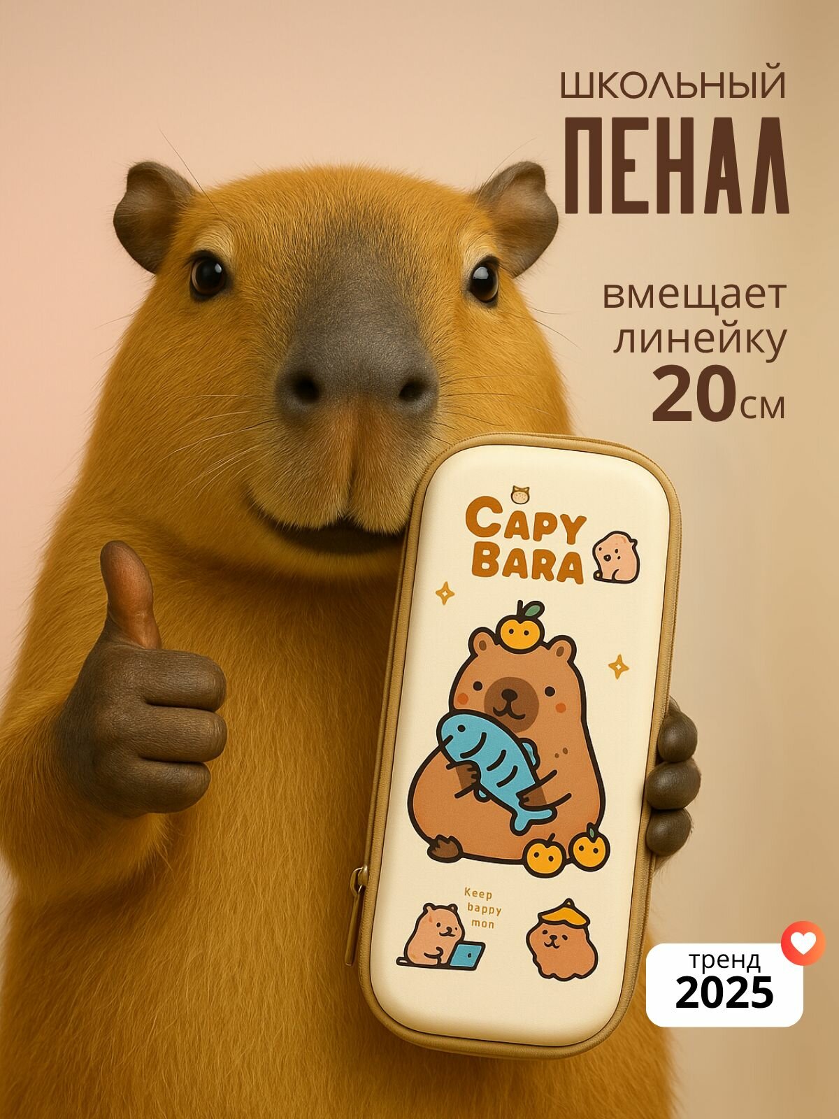 Пенал с капибарой каркасный 3D