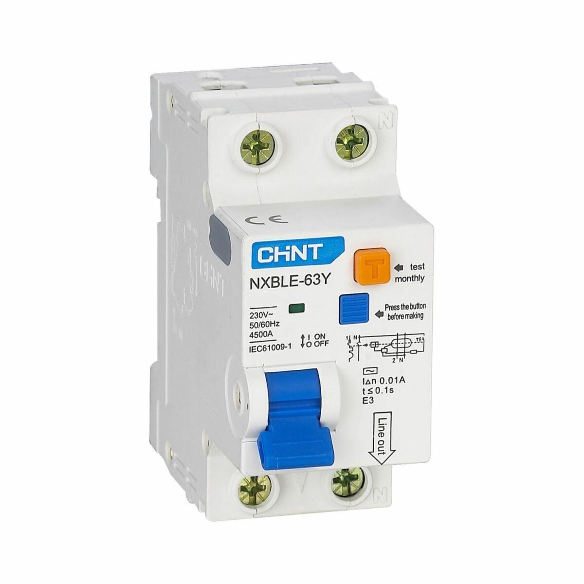 Автомат дифференциальный NXBLE-63Y 1P+N 10А 30мА электронный тип AC характеристика C 4,5кА (R)
