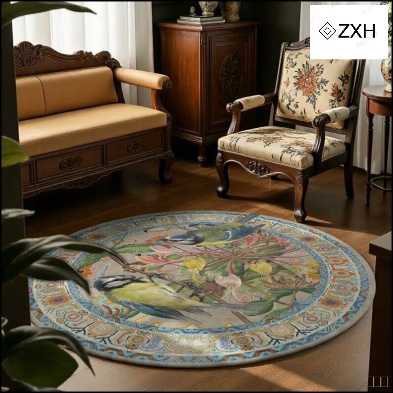 Новый круглый нескользящий ковер с цветами в китайском стиле, 120 см