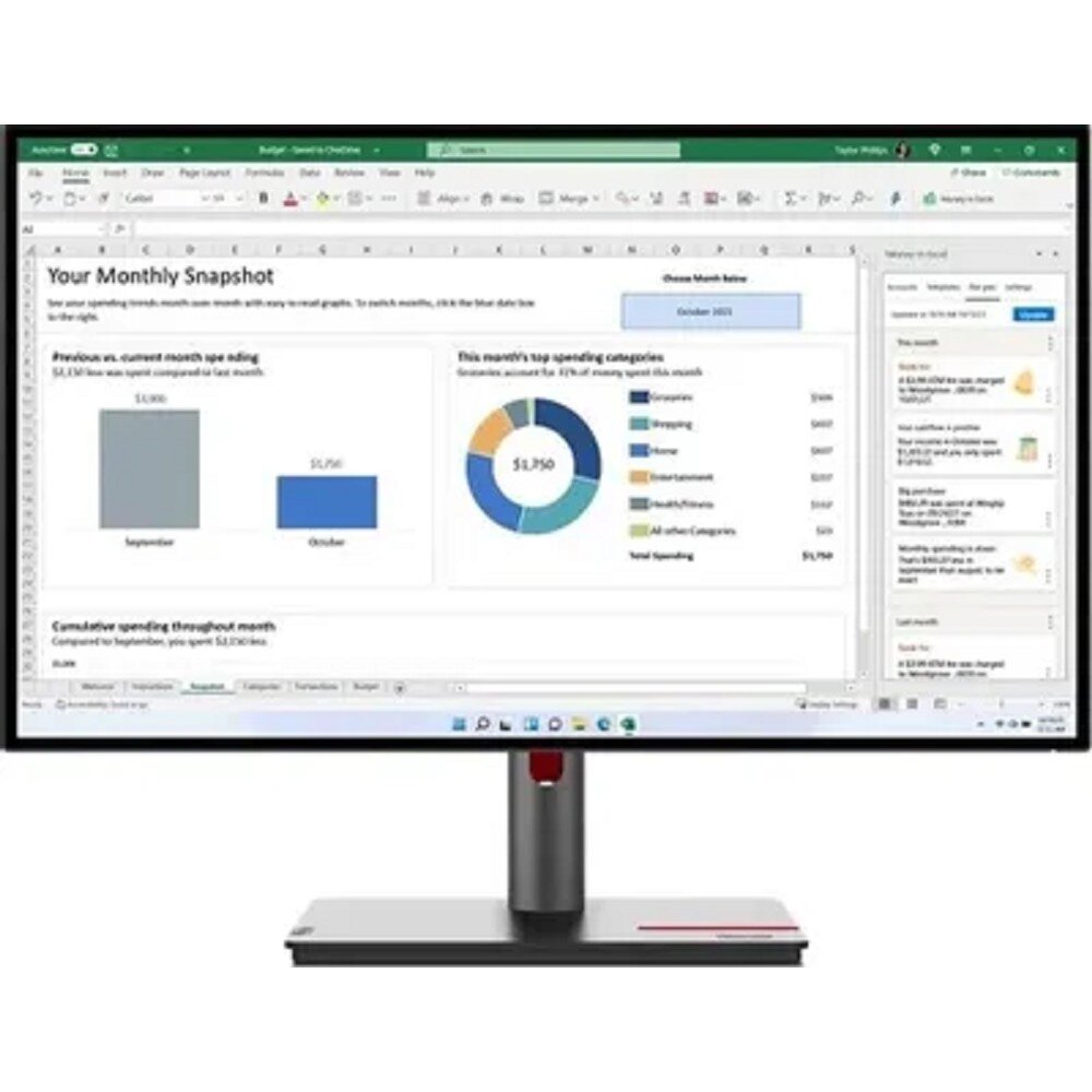 Монитор LCD Lenovo 27" P27h-30 ThinkVision черный IPS 2560x1440 60Hz 6ms 16:9 1000:1 350cd 178/178 DVI HDMI DisplayPort HAS Pivot USB