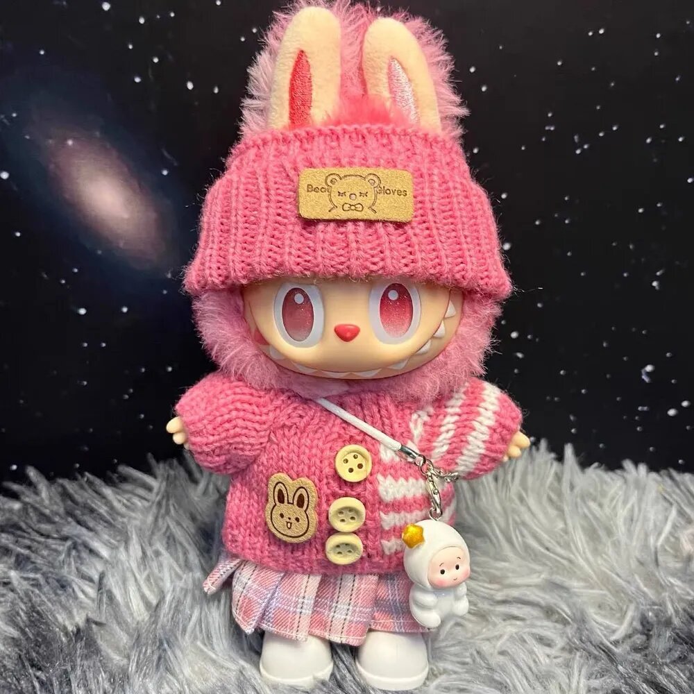 Одежда для игрушки Labubu, для кукол высотой 15-17 см. Комплект в розовом цвете