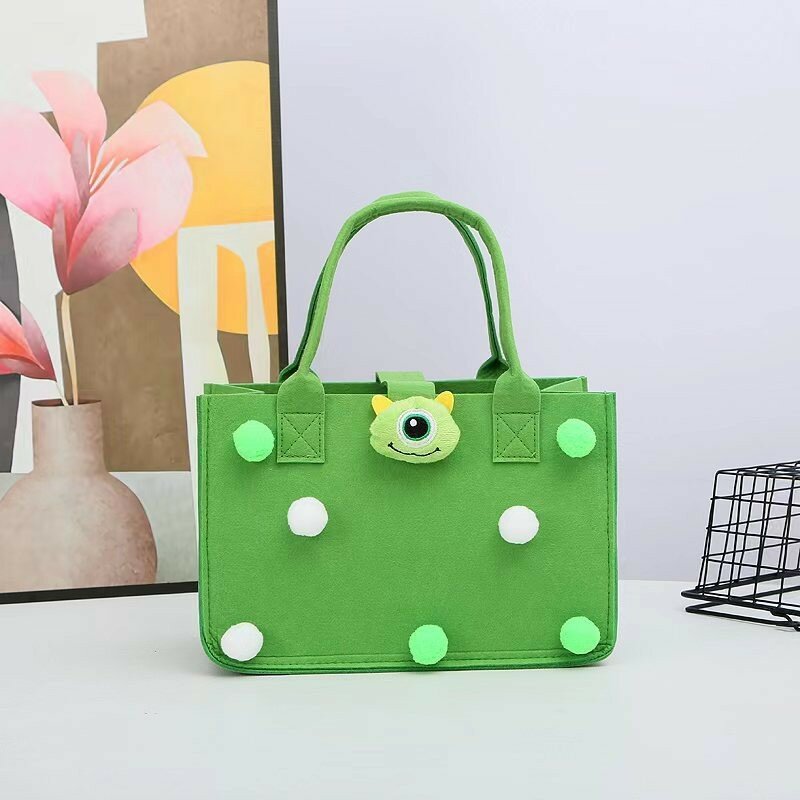Зеленая сумка-тоут из фетра с животным принтом, 30x20x18 см, легкая для повседневного использования, с логотипом