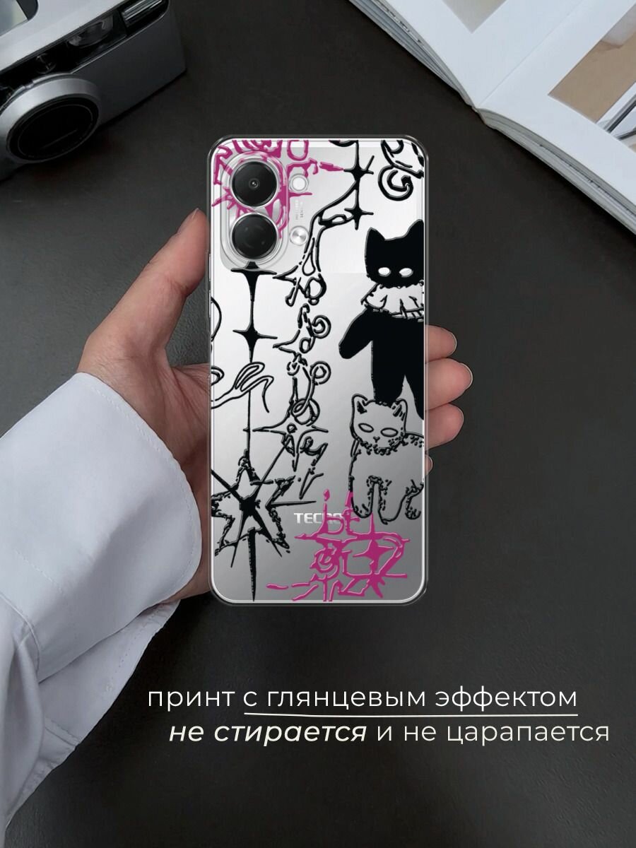 Силиконовый чехол на Tecno Spark Go 3 / Текно Спарк Го 3 с принтом Готические котики — фото 1