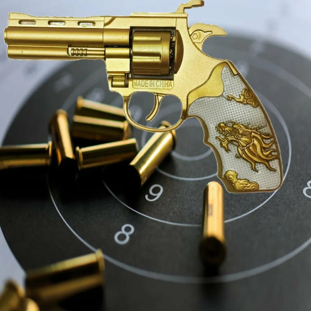 Игрушечное оружие, Револьвер металлический, пугач, пистолет для пистонов детский, Золото-белый