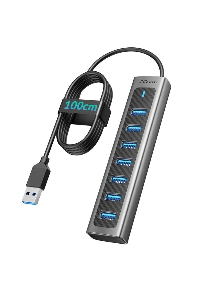 USB-концентратор GiGimondo 7-портовый USB 3.0 хаб USB-A, USB-C PD, кабель 1м, серый
