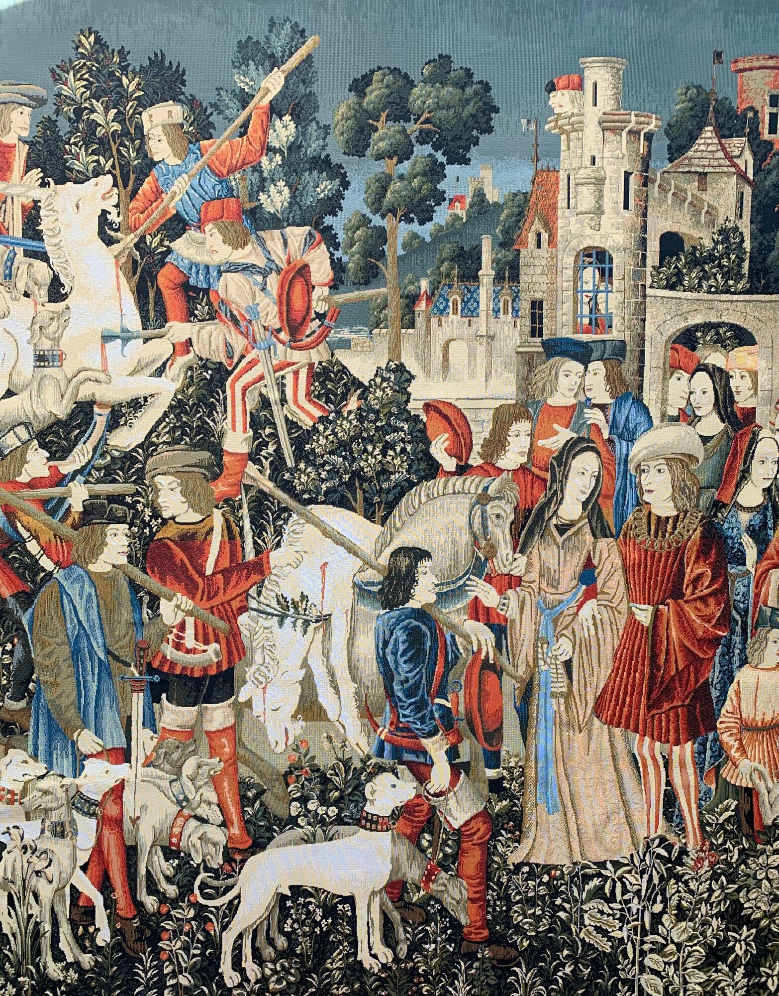 Гобелен, средневековый гобелен без рамы 148х148см / У. Моррис "Охота на единорога"