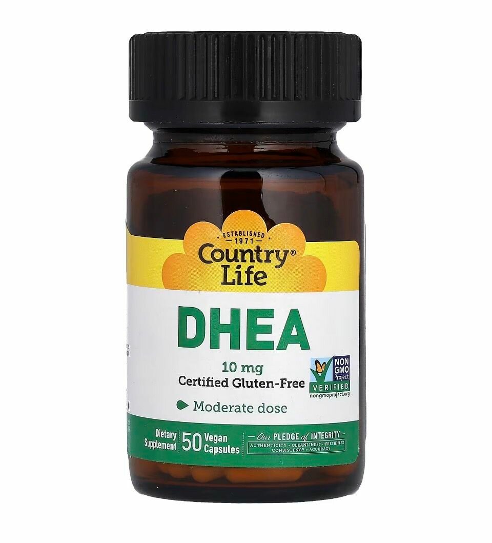 Country Life, DHEA, дгеа, 10 мг, 50 капсул.