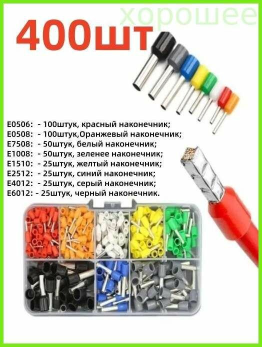 Наконечники для проводов обжимные для кримпера НШВИ 400шт, втулочные наконечники