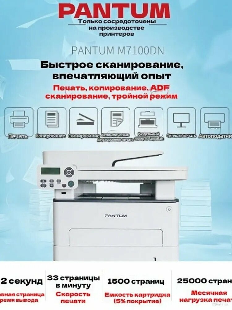 Pantum МФУ Лазерное M7100DN, белый, бирюзовый