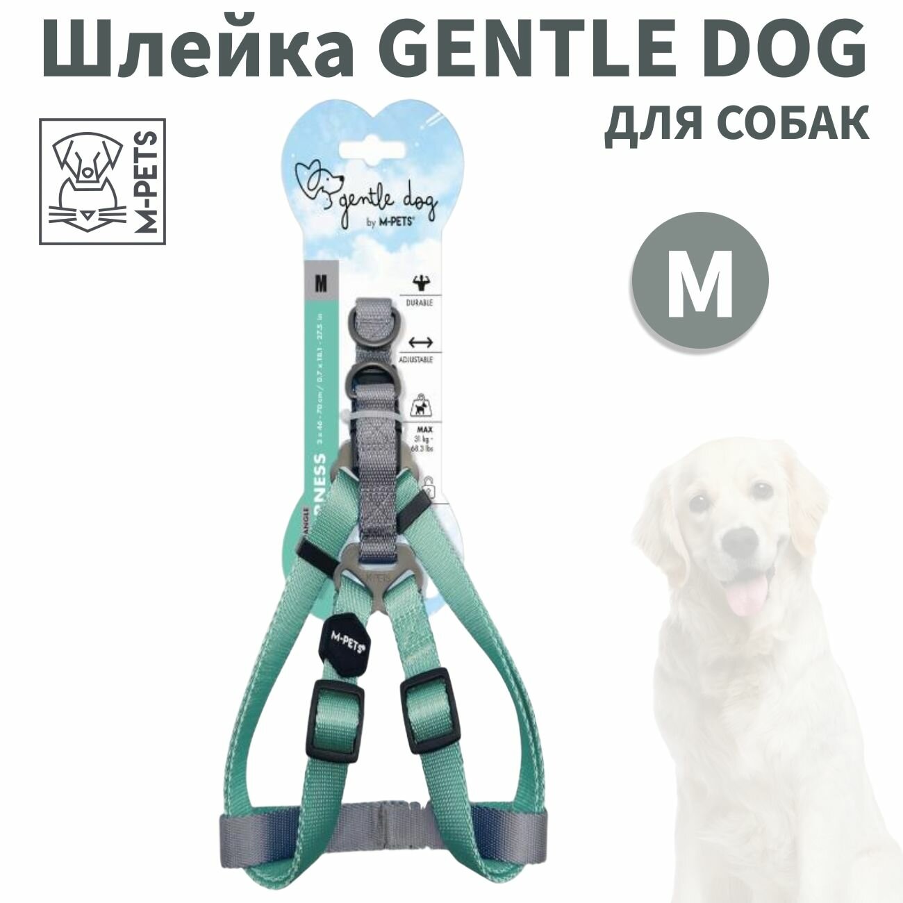 M-Pets 10848099 GENTLE DOG Шлейка для собак M 2.0x46-70см бирюзовая