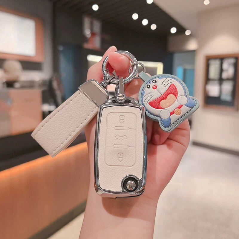 Ключевой брелок для Volkswagen - стиль B TPU, слоновая кость с Дораэмоном и слоновой кости кожаным замком