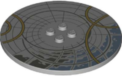 Деталь Lego 6177pb017 Tile, Round 8 x 8 with 4 Studs in Center with Dark Bluish Gray and Gold Circles Pattern