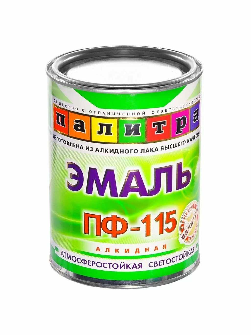 Эмаль Палитра ПФ-115 алкидная глянцевая зеленая 0.9 кг — универсальная краска для металла и дерева, наружных и внутренних работ.